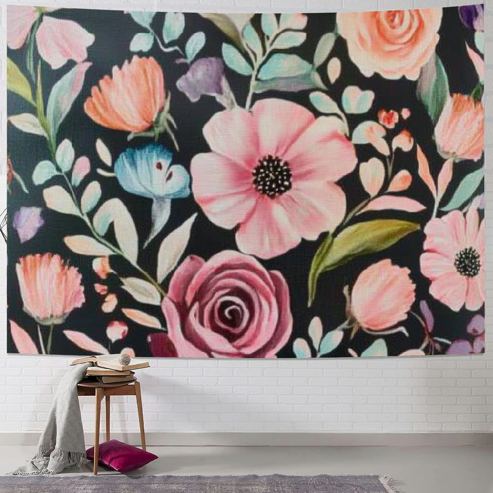 Sheronv Flower and Leaf Tapestry Wall Hanging Unique Home Décor Style - Graphic Tapestry for ...