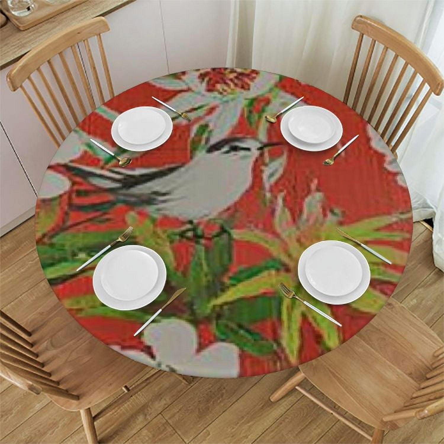 Sheronv Flowers Bird Round Tablecloth Cover Stain Resistant Washable ...