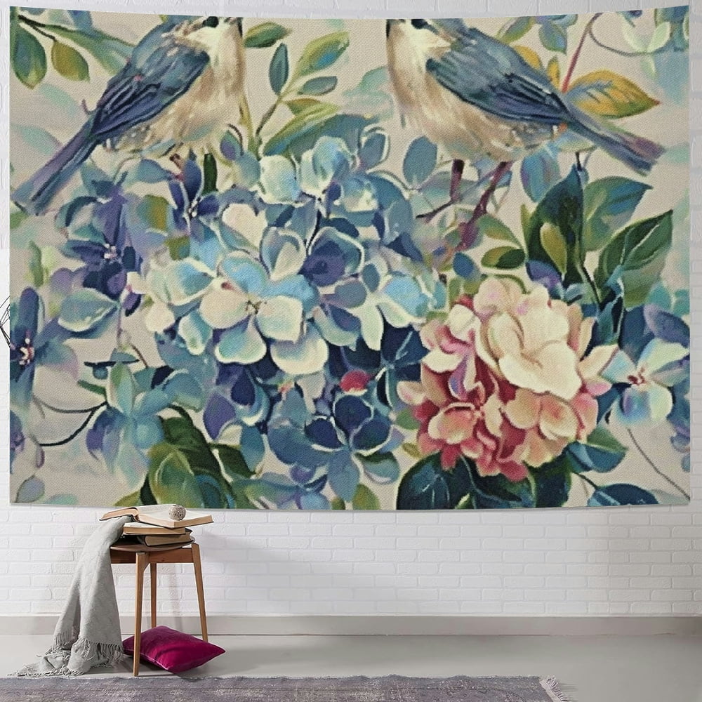Sheronv Flowers Birds Leaves Tapestry Wall Hanging Unique Style Graphic ...