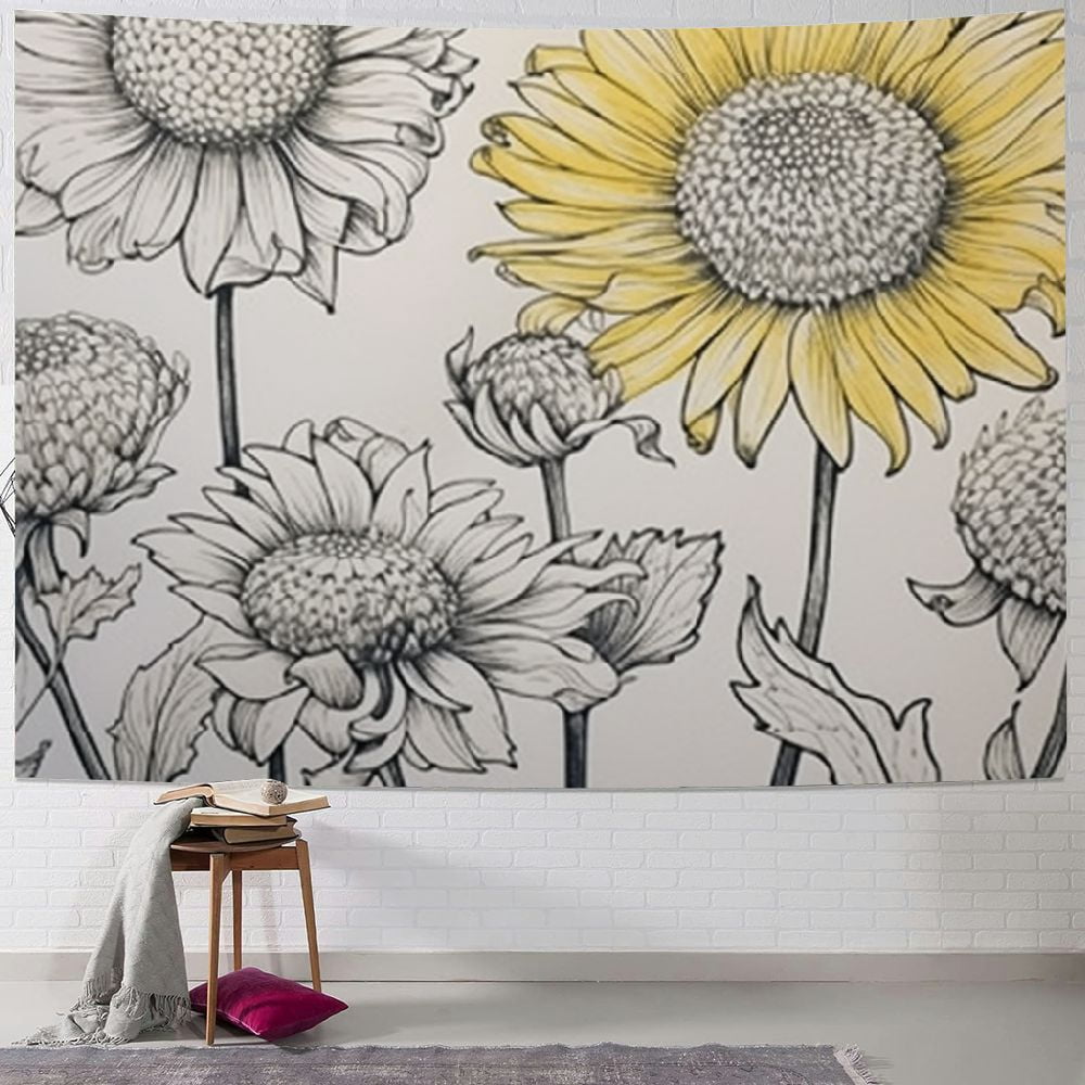 Sheronv Flowers Intricate Line Drawings Tapestry Wall Hanging Unique ...