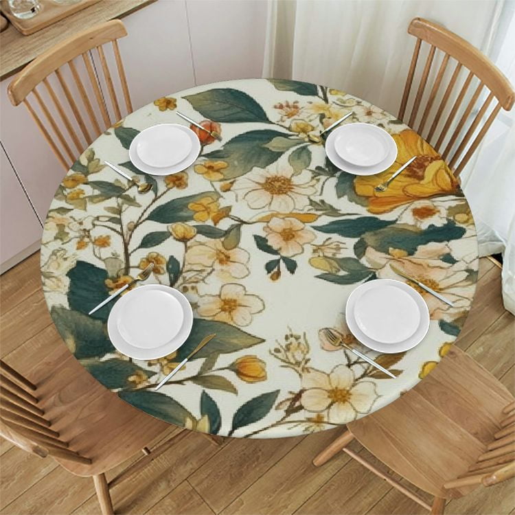 Sheronv Flowers Leafy Branch Round Table Cover Stain Resistant Washable ...