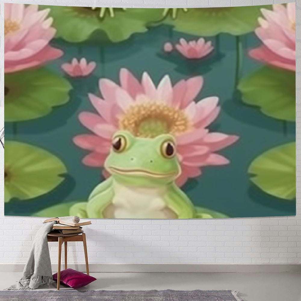 Sheronv Frog Lily Pad Pink Flowers Tapestry Wall Hanging Unique Style ...