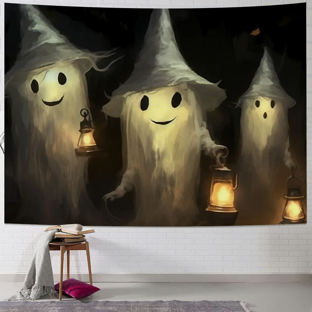 Sheronv Ghost Faces Halloween Lights Fantasy Art Tapestry Wall Hanging ...