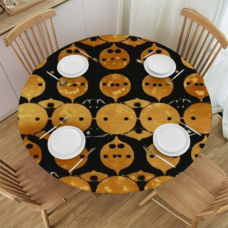 Sheronv Gold Circles and Patterns Round Tablecloth 100% Polyester ...