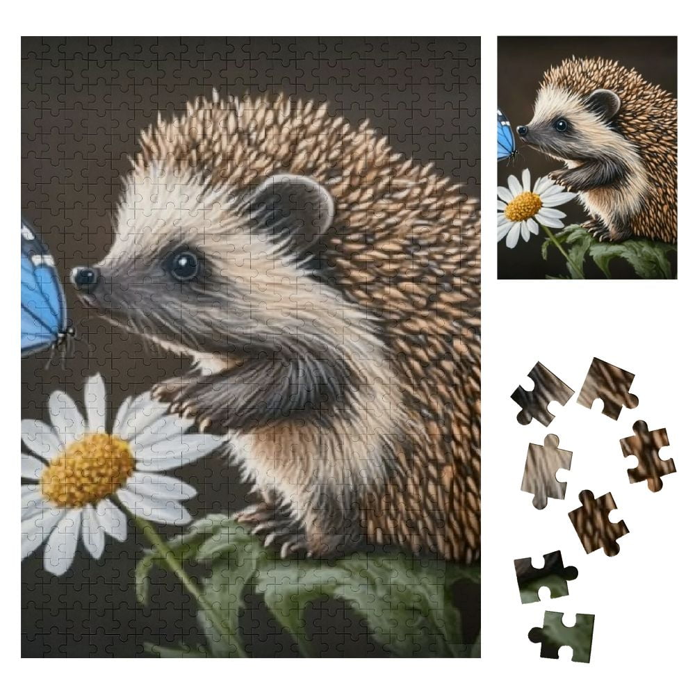 Sheronv Hedgehog Butterfly Daisy Wooden Puzzle Vertical Puzzle for ...