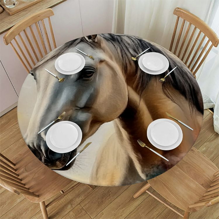 Sheronv Horse Theme Round Tablecloth | 100% Polyester Stain-Resistant ...