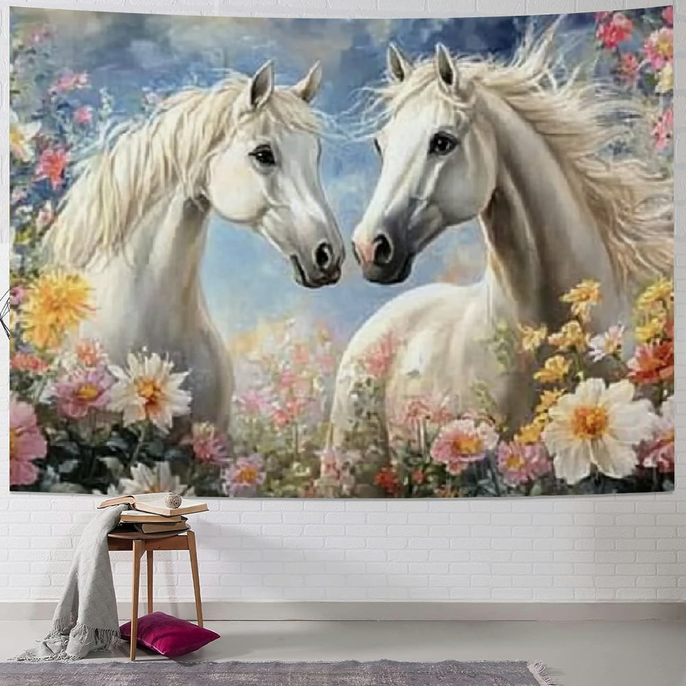 Sheronv Horses Field Flowers Tapestry Wall Hanging Unique Style for ...