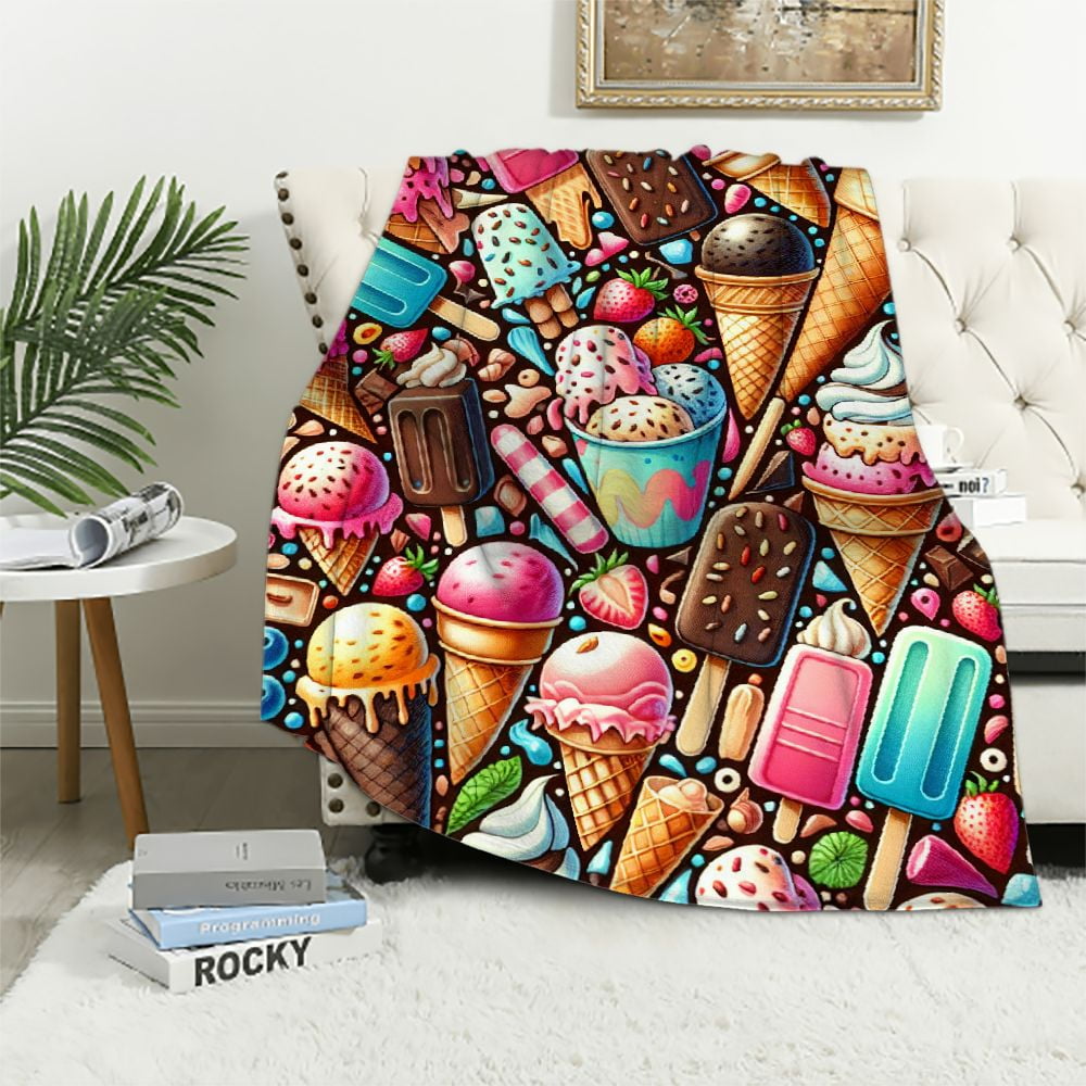 Sheronv Ice Cream Popsicles Sweets Warm Lightweight Blanket Soft Fleece ...