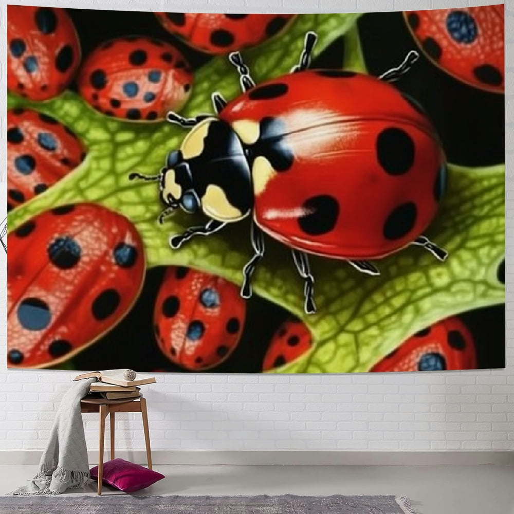 Sheronv Ladybug Leaf Macrophotography Tapestry Wall Hanging Unique ...