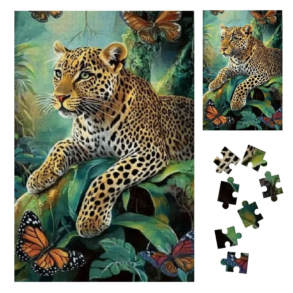 Sheronv Leopards Jungle Butterflies Wooden Jigsaw Puzzle Vertical ...
