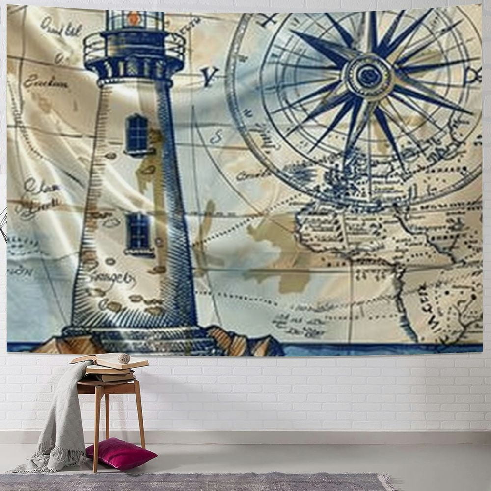 Sheronv Lighthouse Compass Map Tapestry Wall Hanging Unique Style for ...