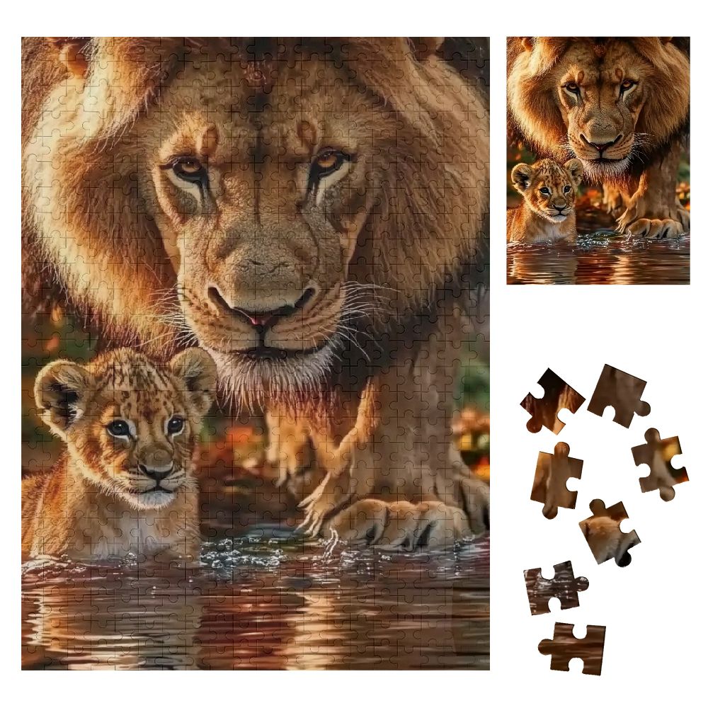 Sheronv Lion Cub Water Wooden Jigsaw Puzzle Vertical Challenging ...