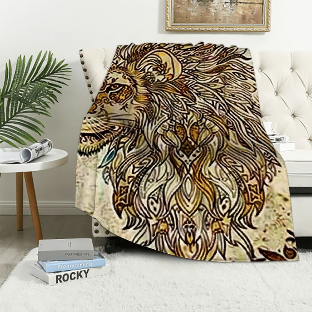 Sheronv Lion Pattern Detailed Drawing Warm Lightweight Blanket Soft ...