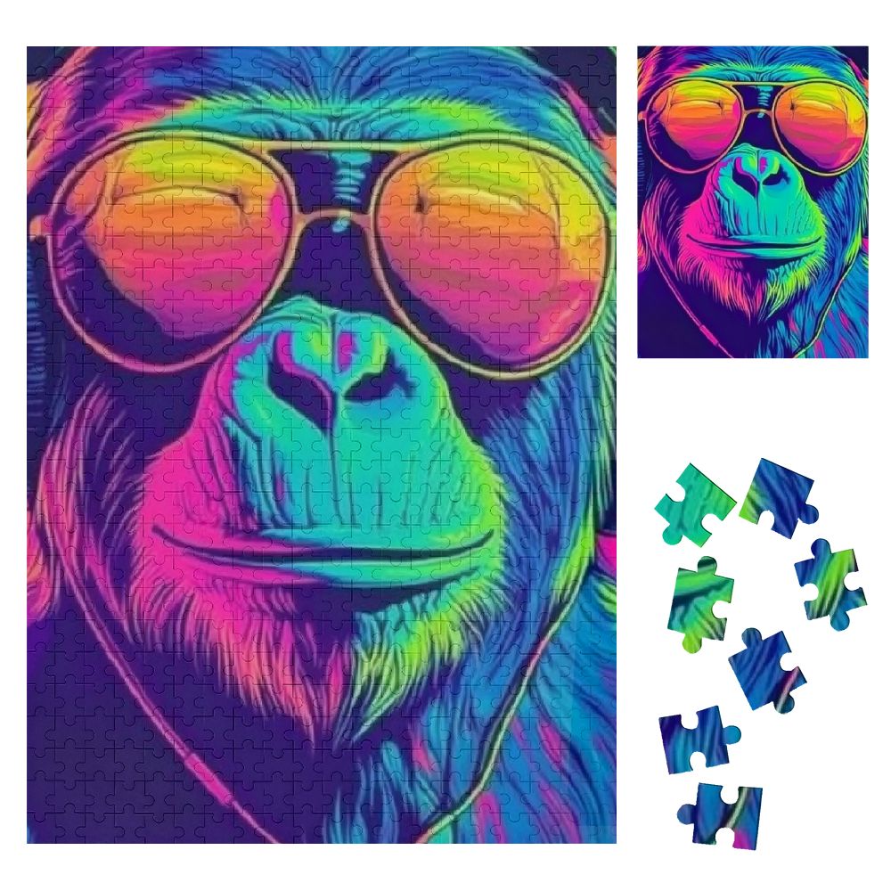 Sheronv Monkey Headphones Sunglasses Wooden Jigsaw Puzzle Vertical ...