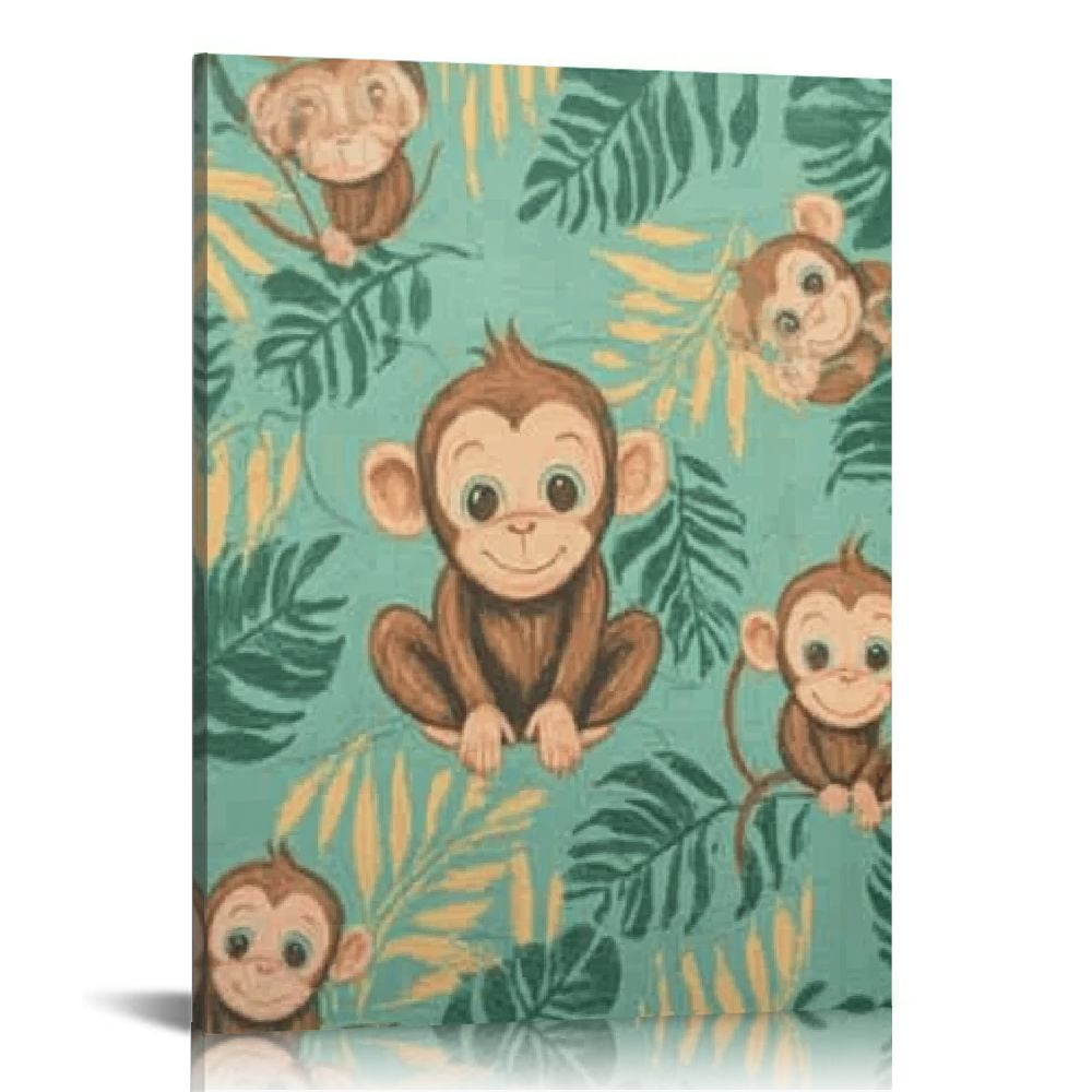 Sheronv Monkey Leaves Canvas Wall Art Print for Living Room Bedroom ...