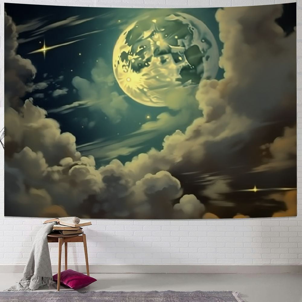 Sheronv Moon Clouds Plane Tapestry Wall Hanging Unique Style Graphic ...