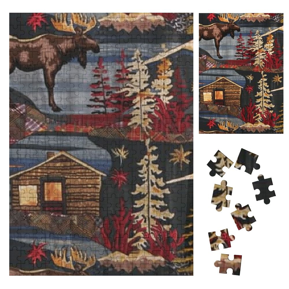 Sheronv Moose Pine Trees Cabin Wooden Jigsaw Puzzle Vertical Version ...
