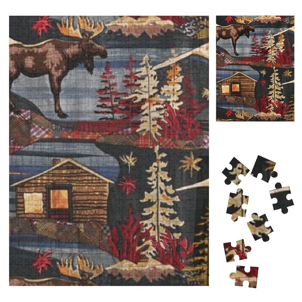 Sheronv Moose Pine Trees Cabin Wooden Jigsaw Puzzle Vertical Version ...
