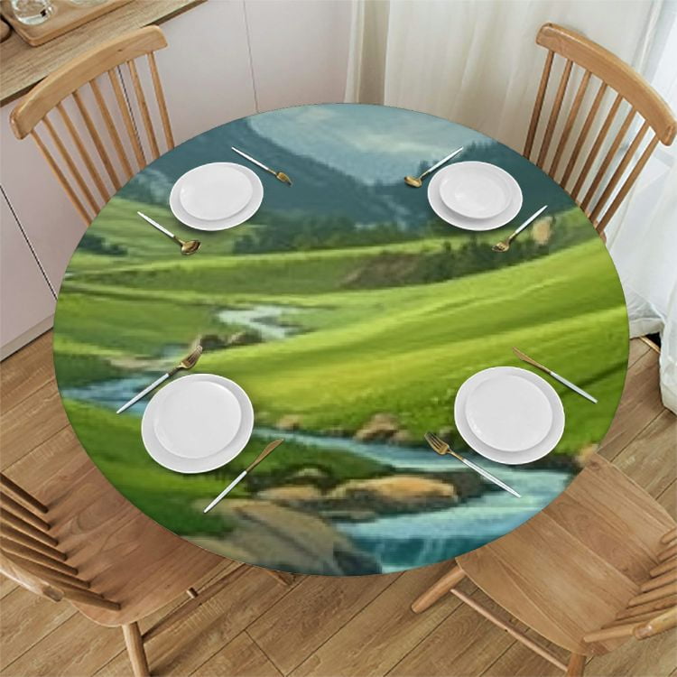 Sheronv Mountain Stream Round Tablecloth 100% Polyester Stain-Resistant ...