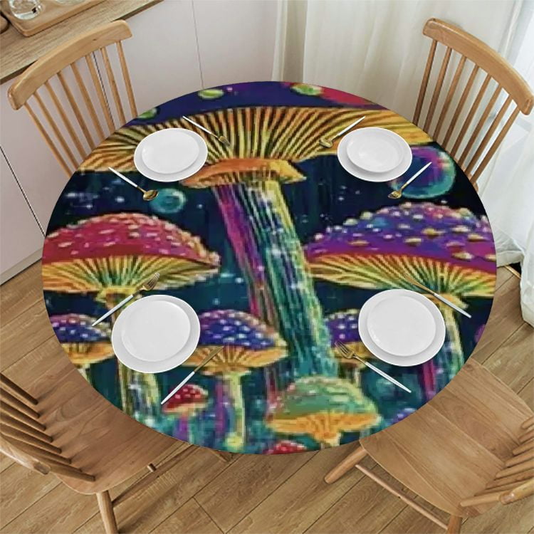 Sheronv Mushrooms Bubbles Psychedelic Round Tablecloth 100% Polyester ...