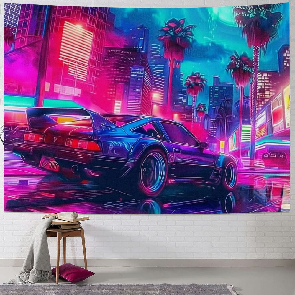 Sheronv Neon City Cyberpunk Art Tapestry Wall Hanging Unique Style for ...