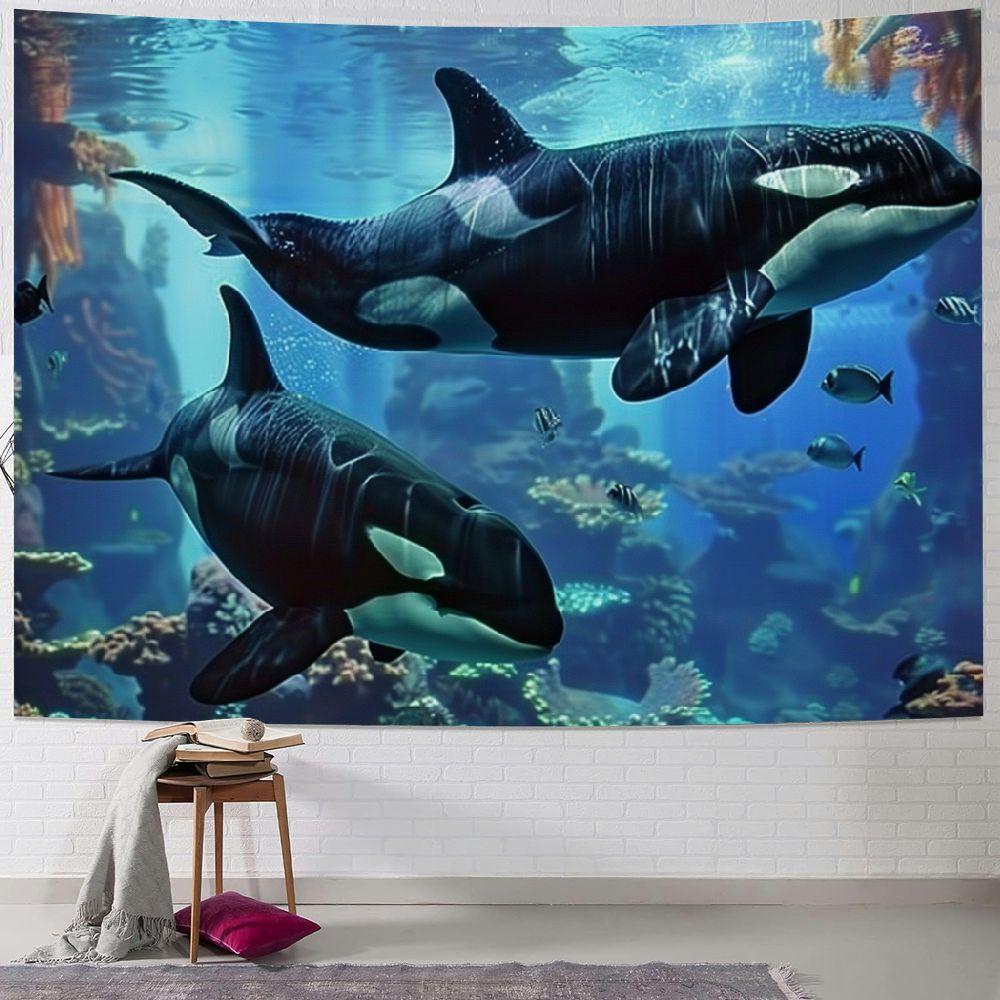 Sheronv Orca Whales Fish Tank Ocean Tapestry Wall Hanging Unique Style ...