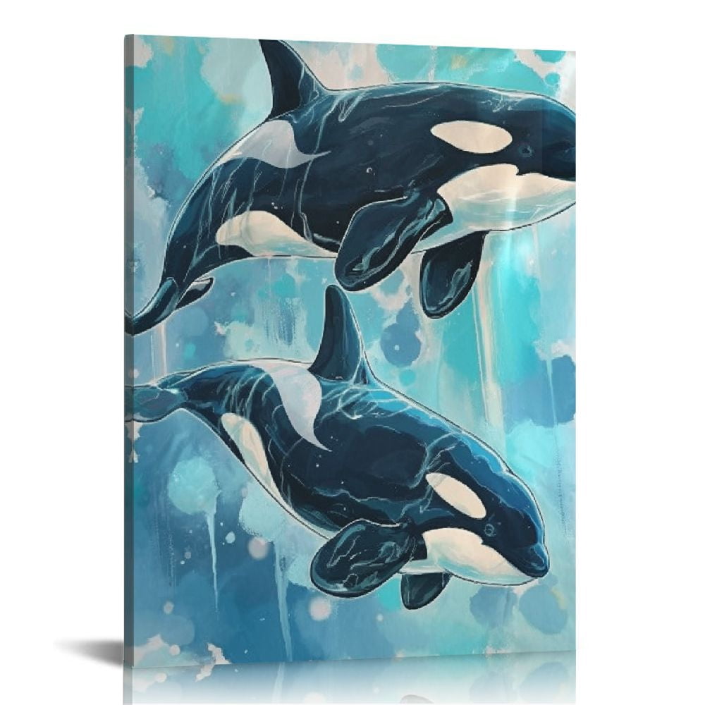 Sheronv Orca Whales Swimming Fine Art Aesthetic Poster Wall Painting ...