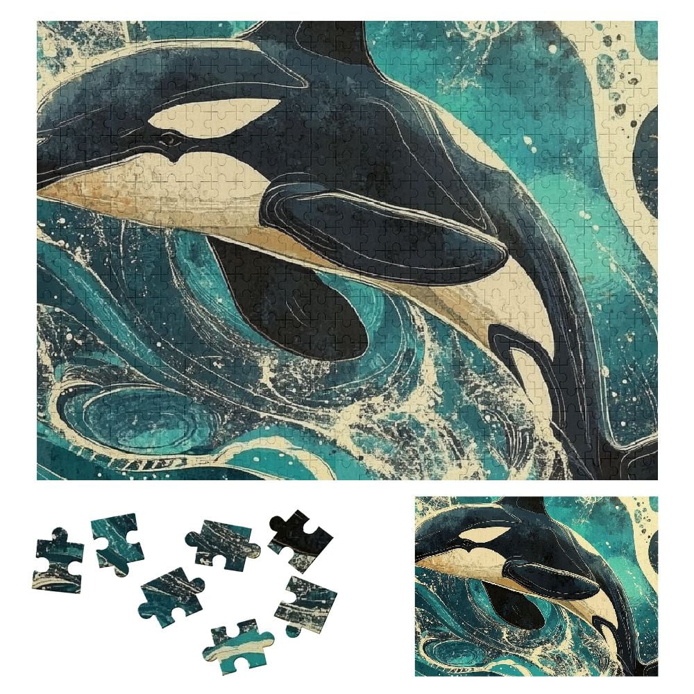 Sheronv Orca Whales Waves Ocean Wooden Jigsaw Puzzle Challenging ...