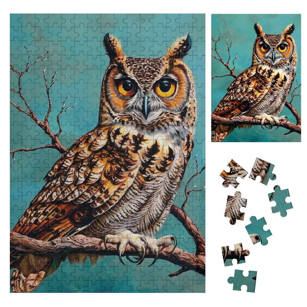 Sheronv Owl Branch Blue Background Vertical Wood Puzzle Challenging ...