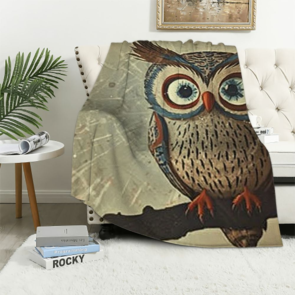 Sheronv Owl Clock Surrealism Warm Lightweight Blanket Soft Fleece ...