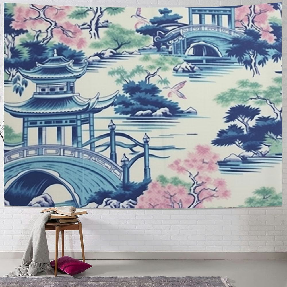 Sheronv Pagoda Trees Bridge Tapestry Wall Hanging Unique Style Home ...