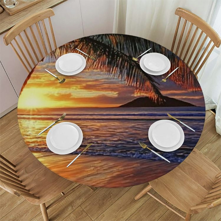 Sheronv Palm Tree Sunset Beach Round Tablecloth Stain Resistant ...
