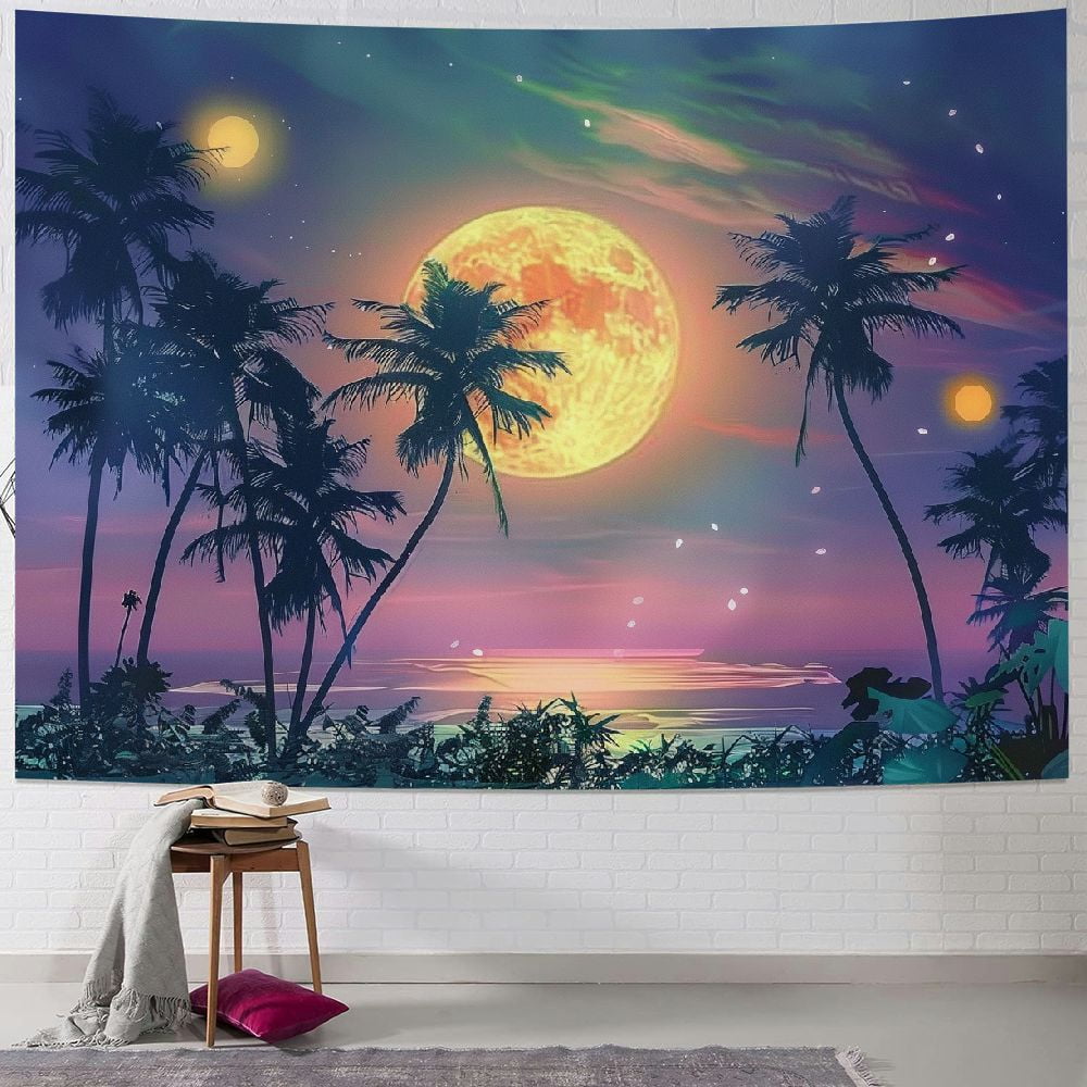 Sheronv Palm Trees Moon Ocean Tapestry Wall Hanging Unique Style ...