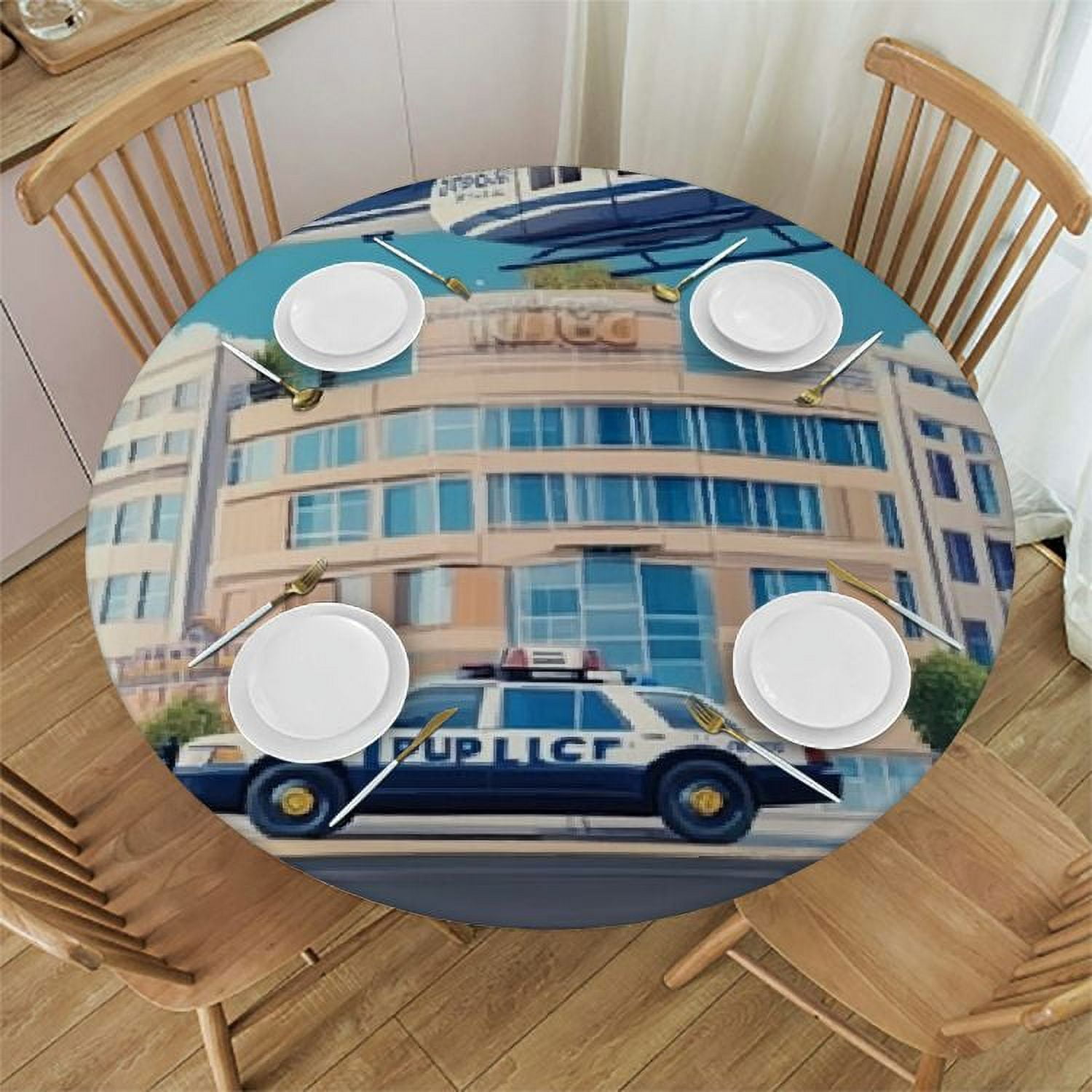 Sheronv Police Car, Buildings, Helicopter Round Table Cover - Stain ...