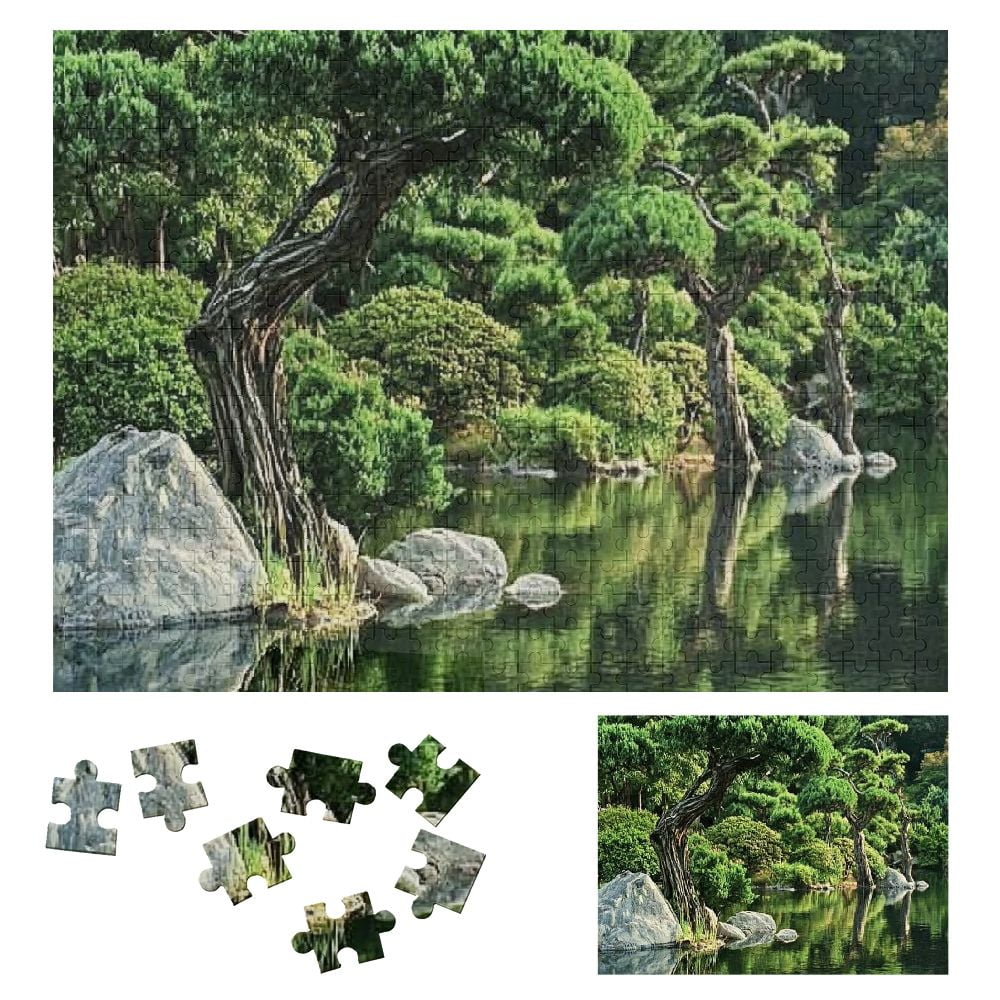 Sheronv Pond Tree Rocks Wooden Jigsaw Puzzle Challenging Difficult Wood ...