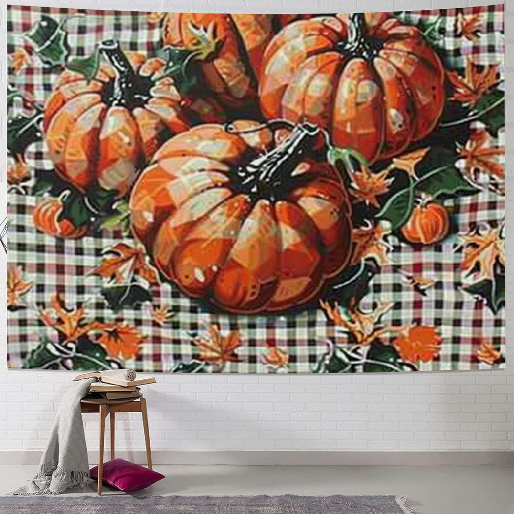 Sheronv Pumpkins Leaves Tablecloth Tapestry Wall Hanging Unique Style ...