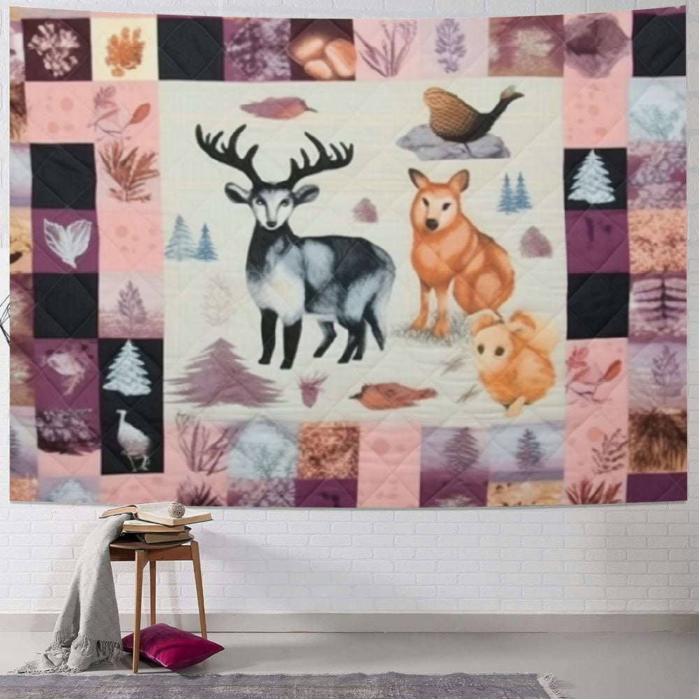 Sheronv Quilted Animals Tapestry Wall Hanging Unique Style Home Wall ...