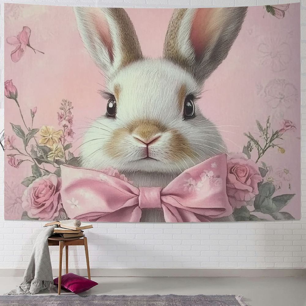 Sheronv Rabbit Flowers Tapestry Wall Hanging Unique Style Graphic ...