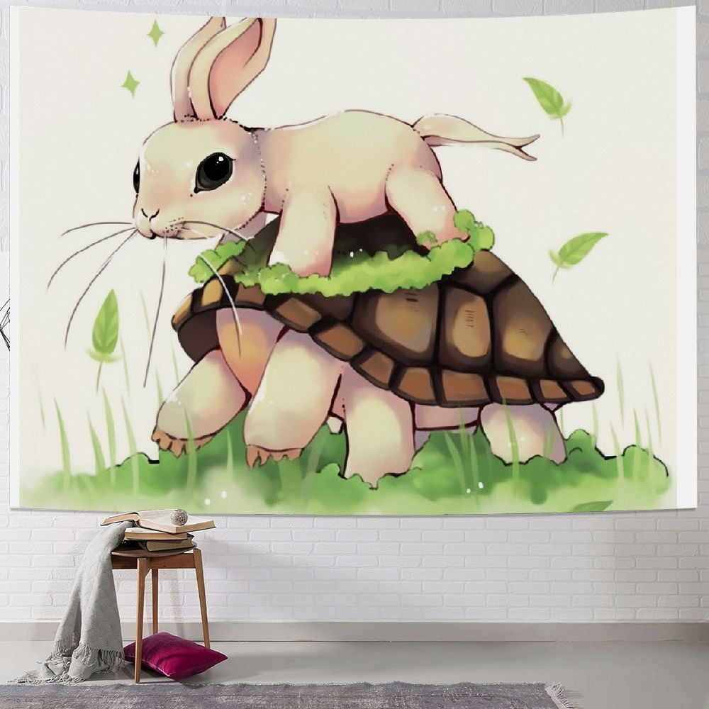 Sheronv Rabbit Turtle Grass Tapestry Wall Hanging Unique Style for Home ...