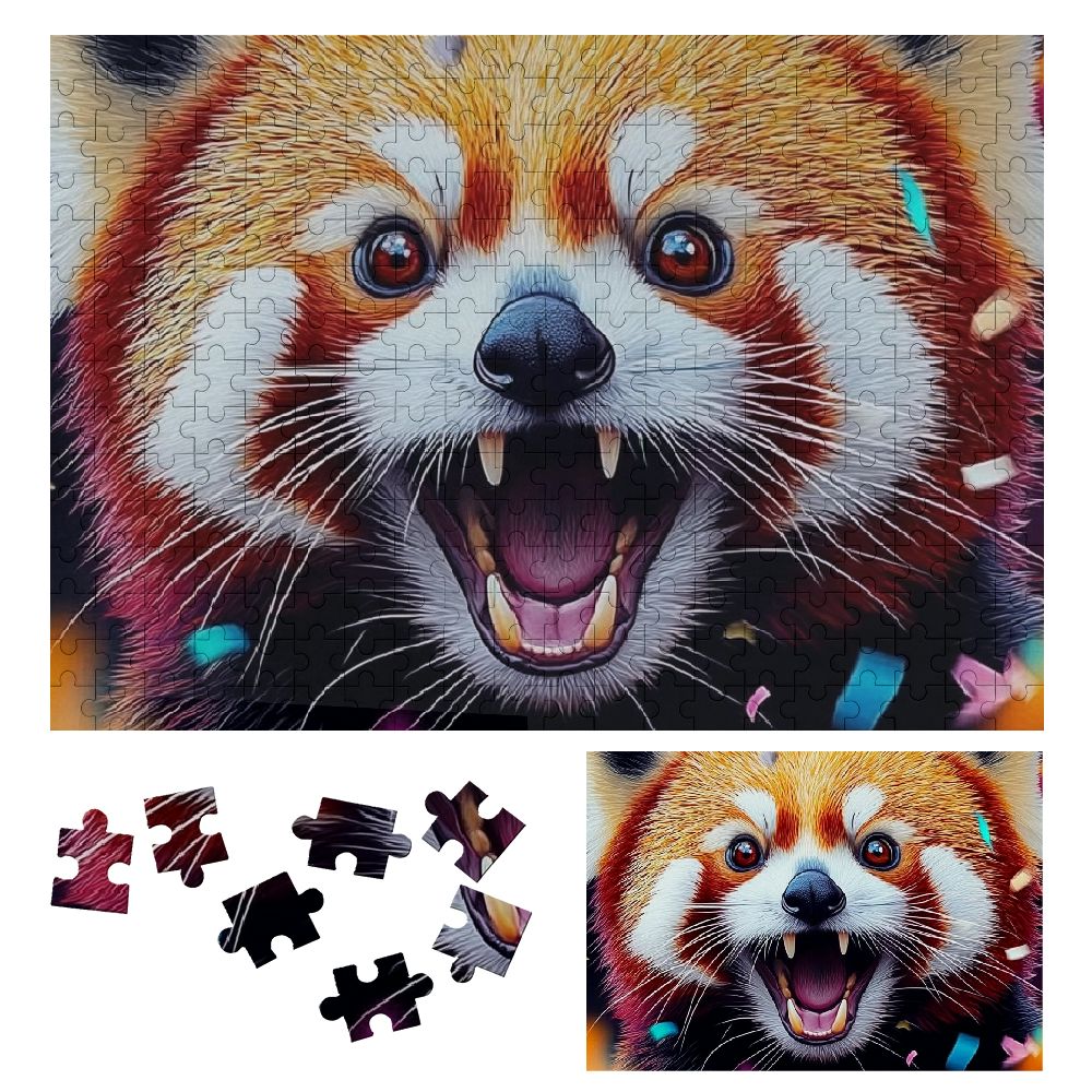 Sheronv Red Panda Confetti Mouth Open Wooden Jigsaw Puzzle Challenging ...