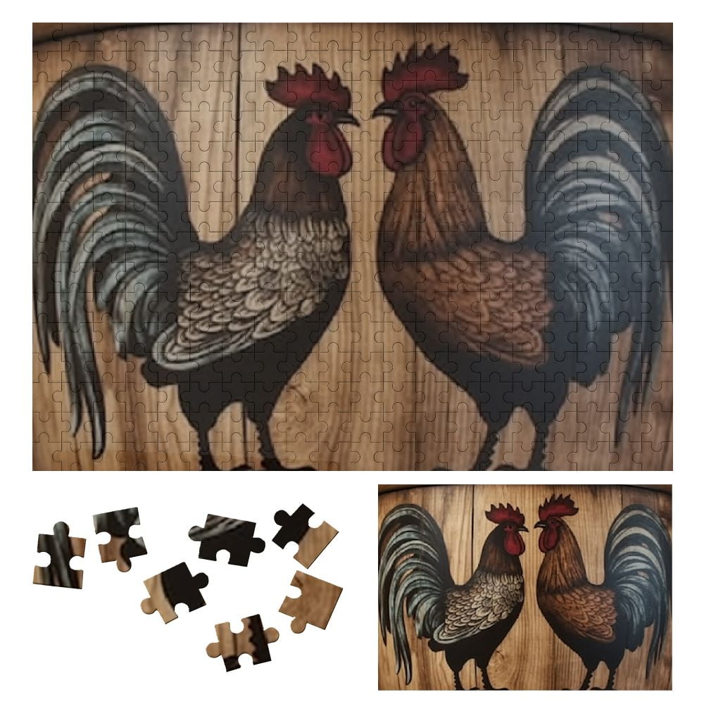 Sheronv Roosters Folk Art Wooden Jigsaw Puzzle Horizontal Style for ...