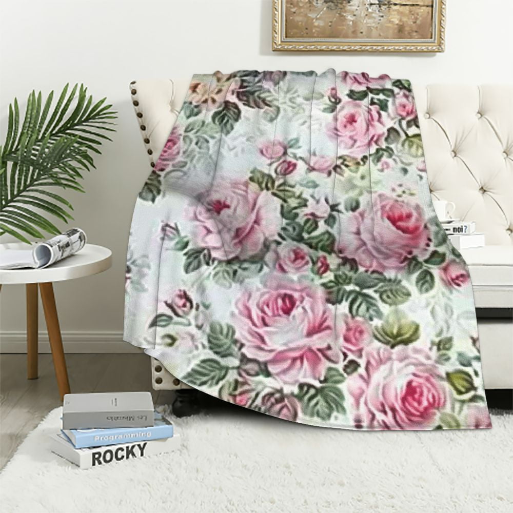 Sheronv Roses Pink Flowers Fine Foliage Lace Warm Lightweight Blanket ...