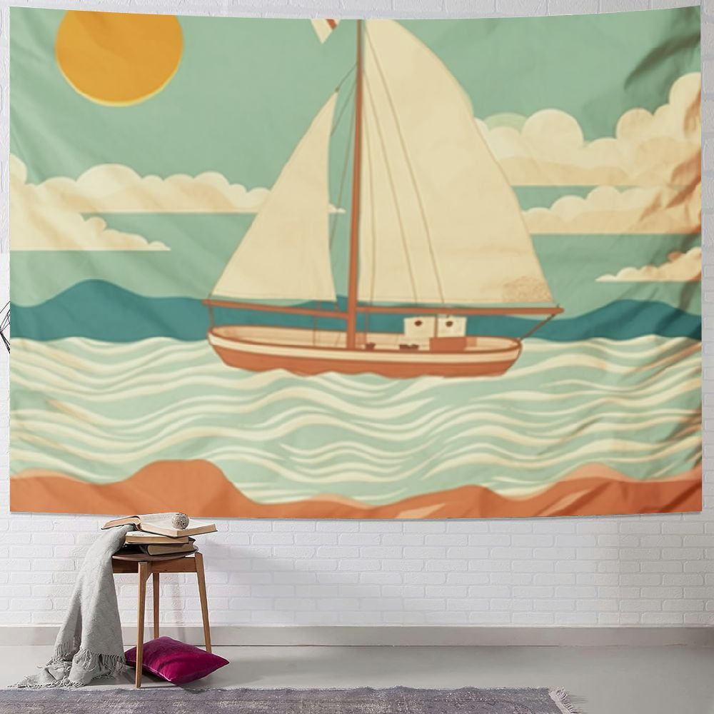 Sheronv Sailboat Clouds Water Tapestry Wall Hanging Unique Style for ...
