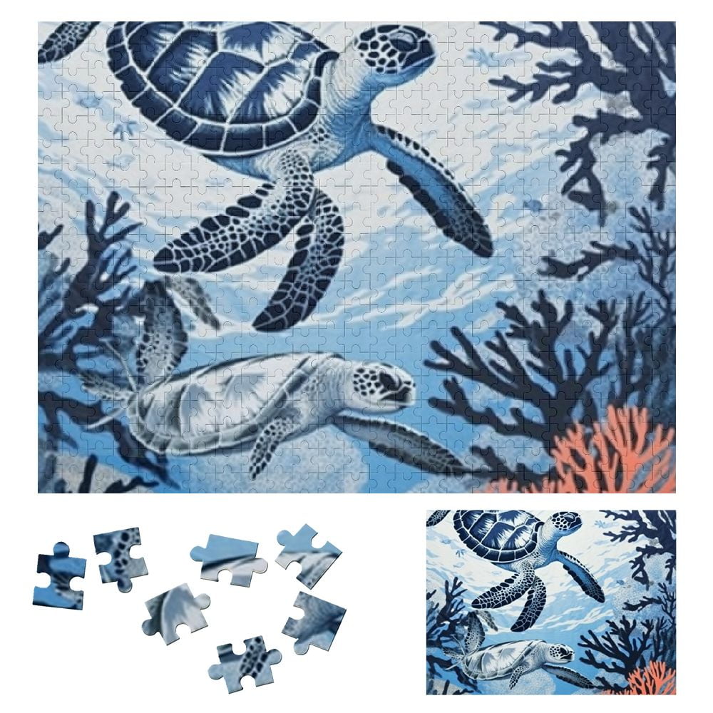 Sheronv Sea Turtle Coral Silk Screen Wooden Jigsaw Puzzle Challenging ...