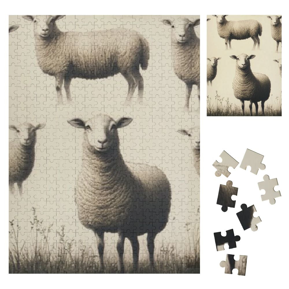 Sheronv Sheep Grass Field Wooden Jigsaw Puzzle Vertical Challenging Difficult Wood Puzzles for ...