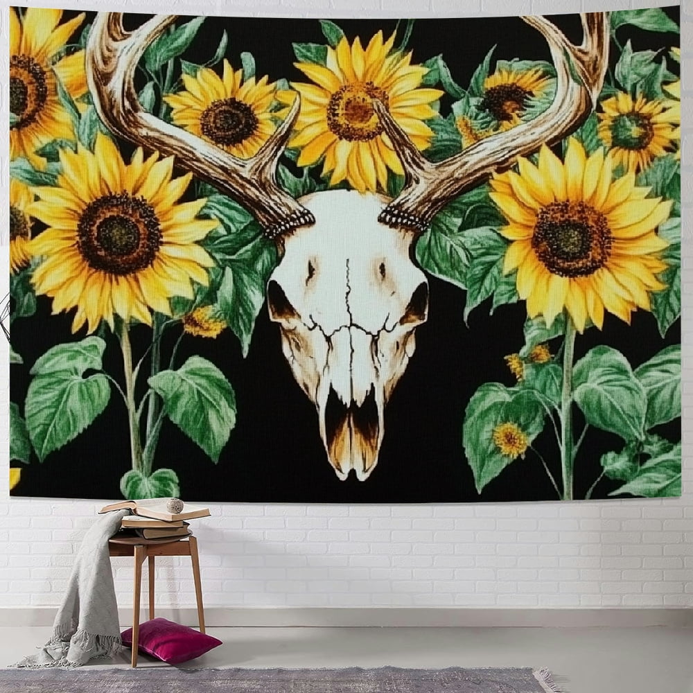 Sheronv Skull Sunflowers Deer Tapestry Wall Hanging Unique Style ...