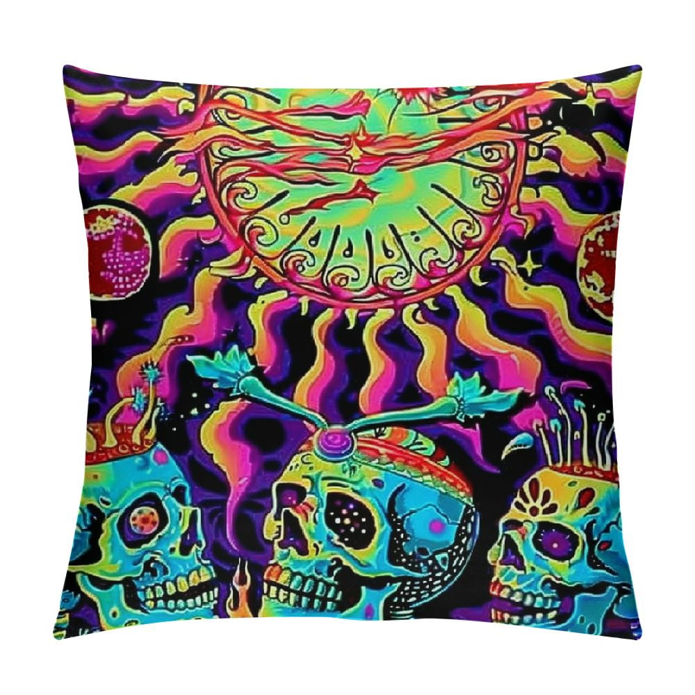 Sheronv Skulls Psychedelic Art Graphic Decorative Cushion Throw Pillow ...