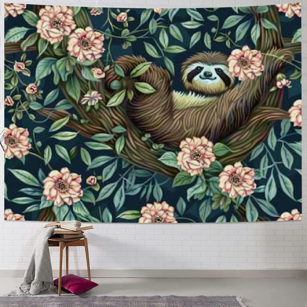 Sheronv Sloth Tree Flowers Tapestry Wall Hanging Unique Style Graphic ...