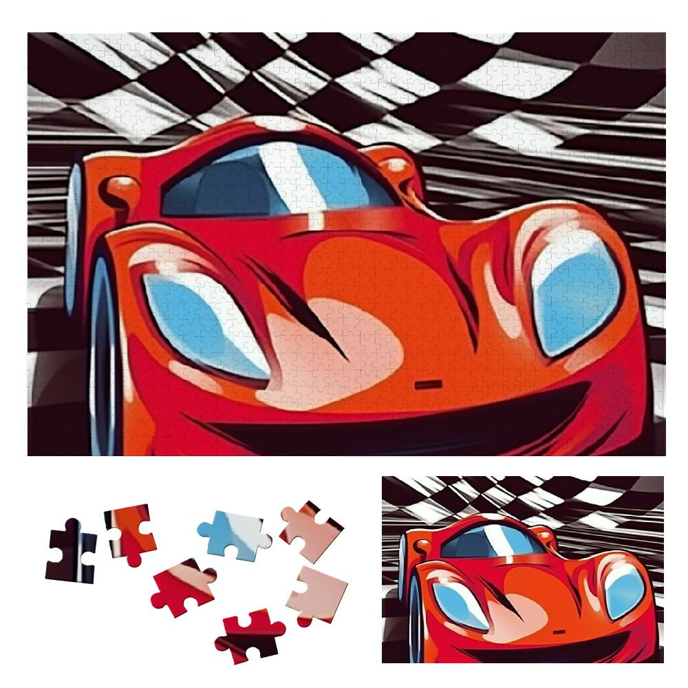 Sheronv Sports Car Checkered Flag Digital Art Wooden Jigsaw Puzzle ...