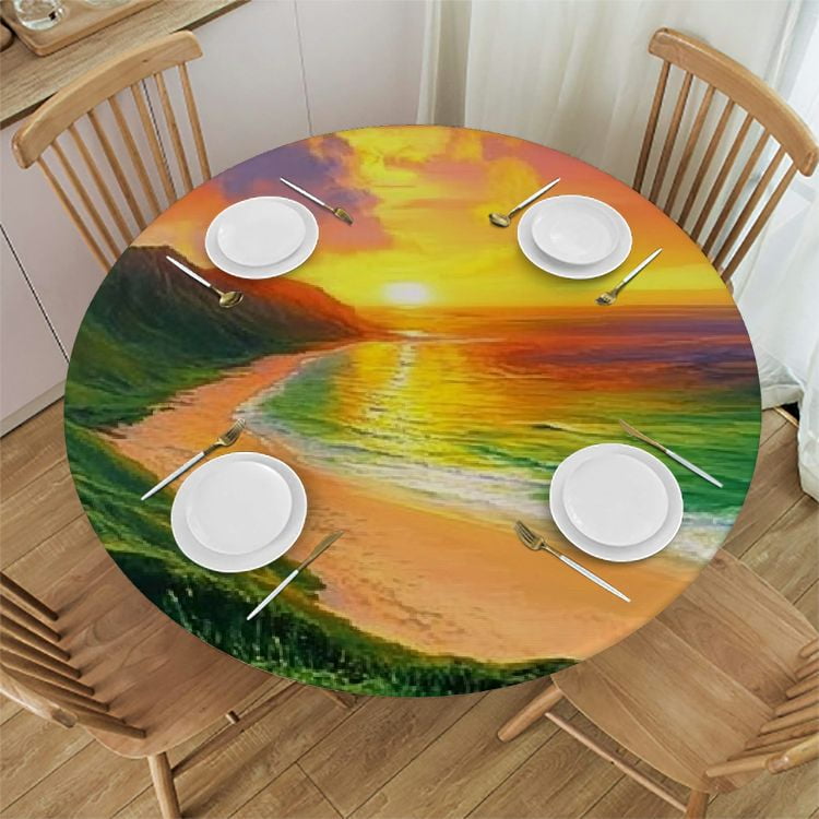 Sheronv Sunset Beach Green Hill Round Table Cover Stain Resistant ...